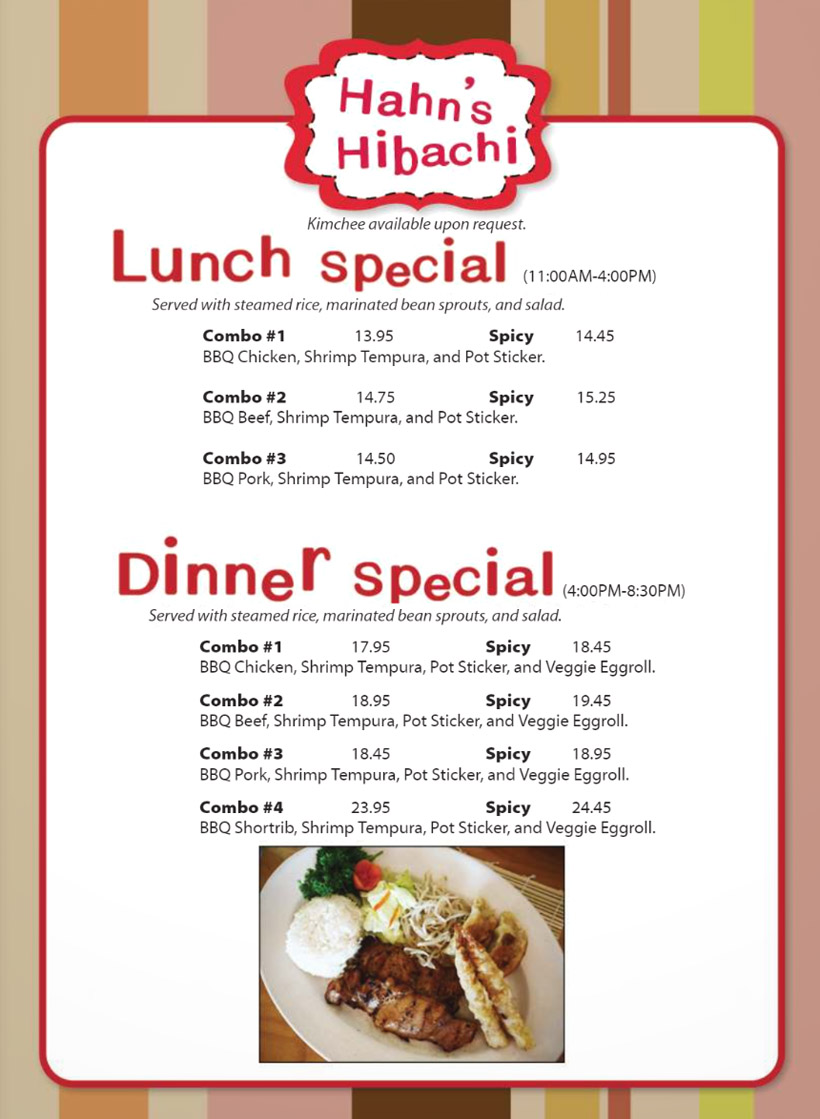Menu - Hahn's Hibach #6, San Francisco, CA